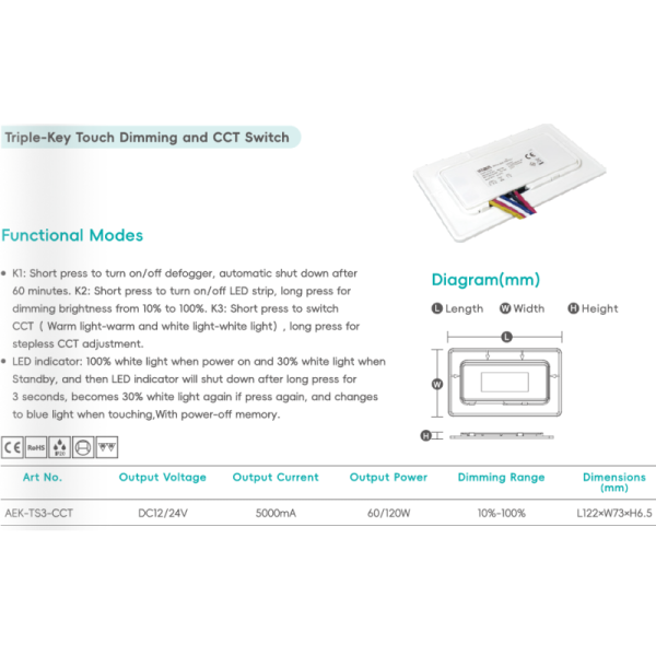 Quality Bathroom Support Customzation Smart Dimmer LED Mirror Touch Switch With Three for sale