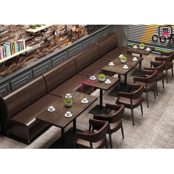 Quality Solid Wood Leg Brown Leather Upholstered Restaurant Booth 120cm Length for sale