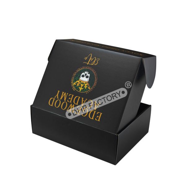 Quality Elegant Black Custom Cardboard Shipping Boxes With Gold Foil Logo for sale