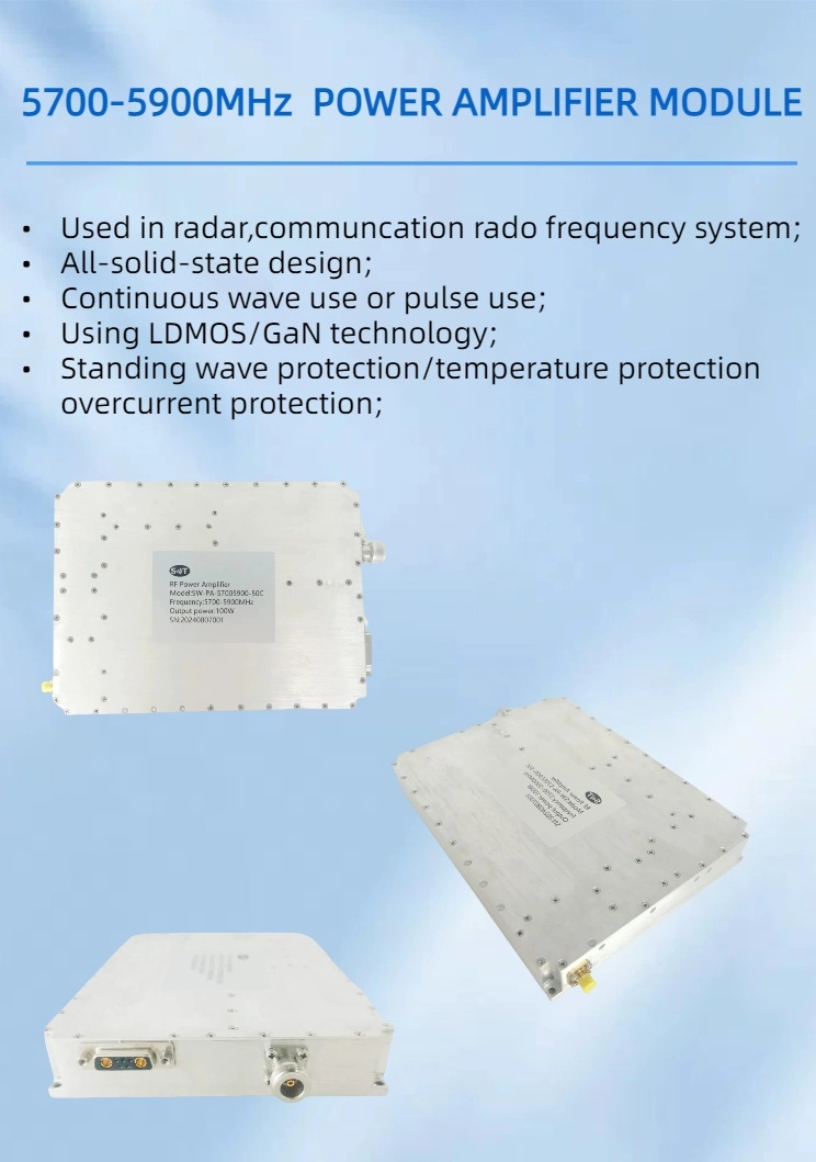 5700-5900MHz 100W RF Power Amplifier: High Performance, Wide Band, Low Noise Solution for Wireless Communication and Radar System Applications