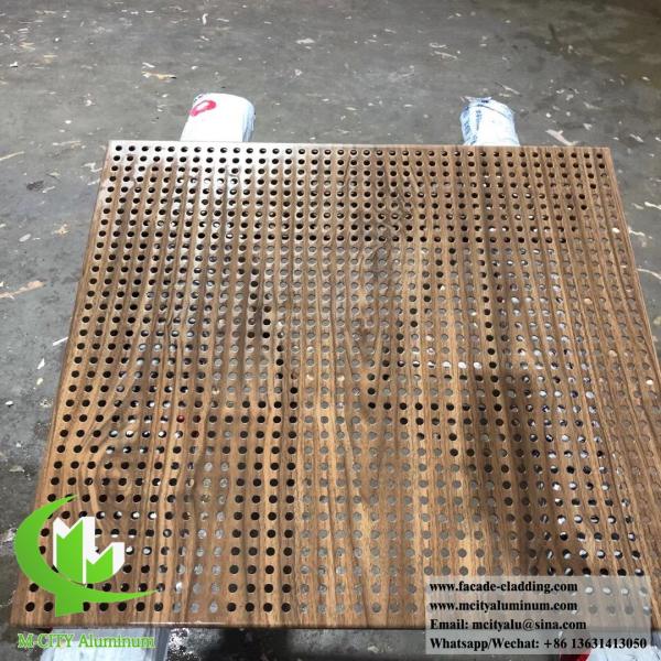 Quality Perforated Aluminum Panel with Wood Grain Color and Powder Coated Surface in 3mm Thickness for Facade Cladding for sale