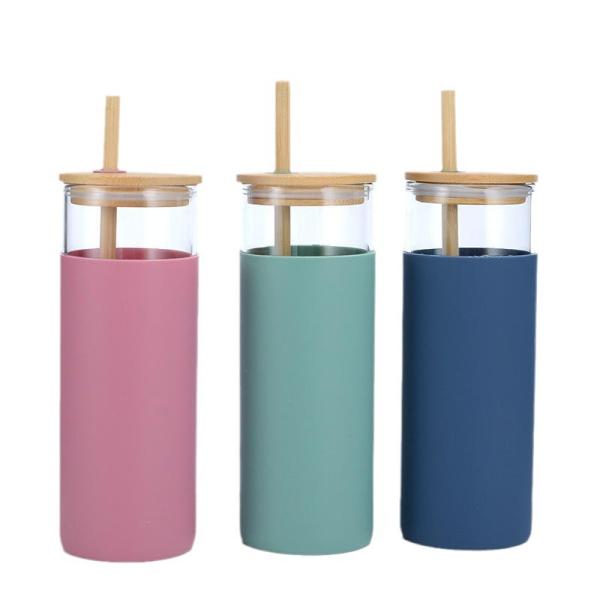 Quality Safety Durable 500ml 600ml Bpa Free Glass Water Bottle With Bamboo Lid for sale