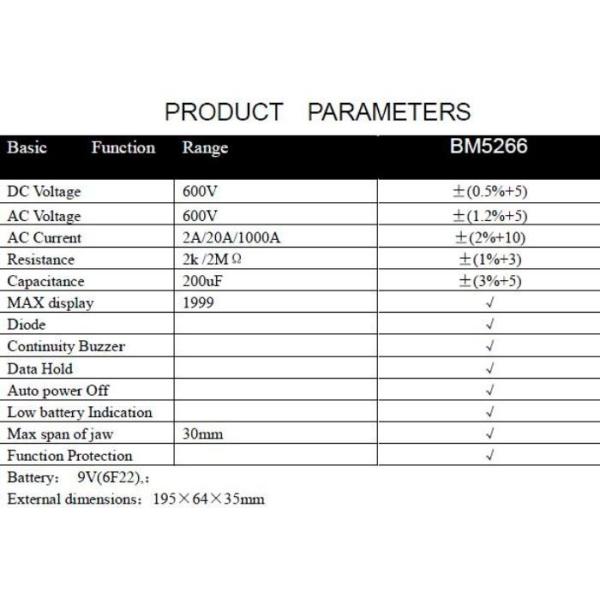 Quality 1000A 2K 200uF Bm5266 Digital Clamp Meter for sale
