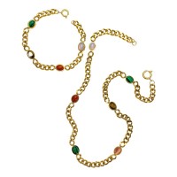 Quality stainless steel Jewelry Set colorful Oval stone Bracelet Necklace for Women for sale