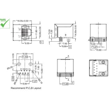 Quality High Performance 180 Degree Top Entry RJ45 Jack With Transformer Cat 5 for sale