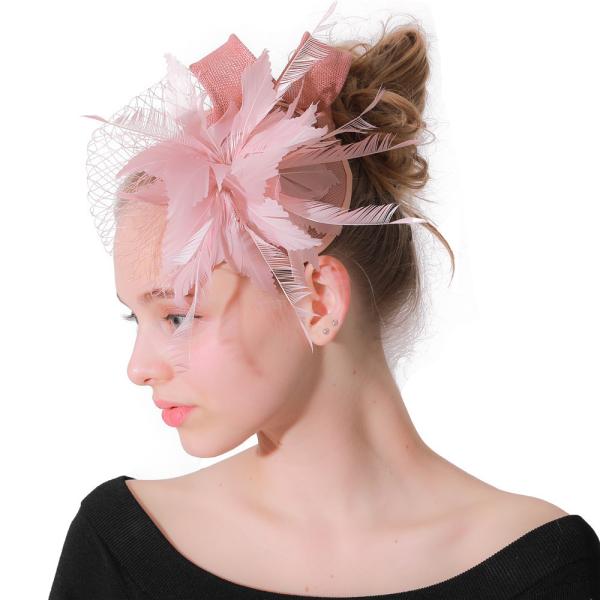 Quality Pink Party Decoration Sinamay And Feather Fascinator With Wire Accessory 10x20 for sale