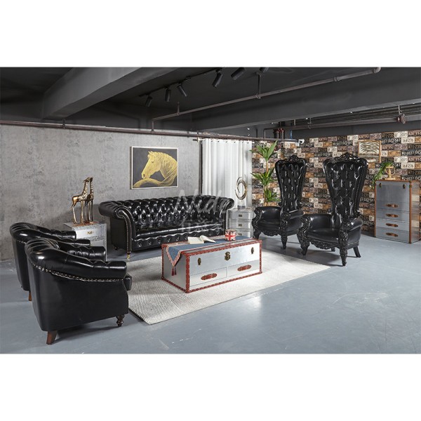 Quality Nidea #863 Factory Sale American Industrial Style Art Hotel Cafe Genuine Leather 4Seat 1 2 3 Seater Combination Living Room for sale