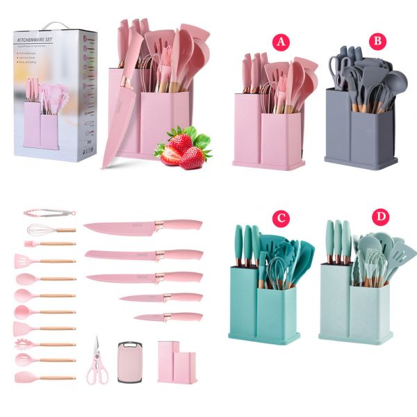Quality Silicone Kitchen Utensils Set 19 Pcs Cooking Tools with Wooden Handle Accessories for sale