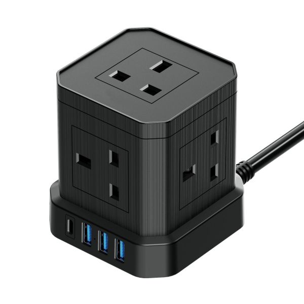 Quality Residential USB C Extension Lead 5 Way Cube Power Strip With 4 USB Slots for sale