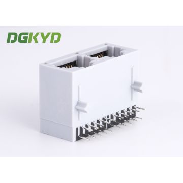 Quality 1x2 ganged dual port ethernet RJ45 PCB connector magnetic jack for Communication for sale