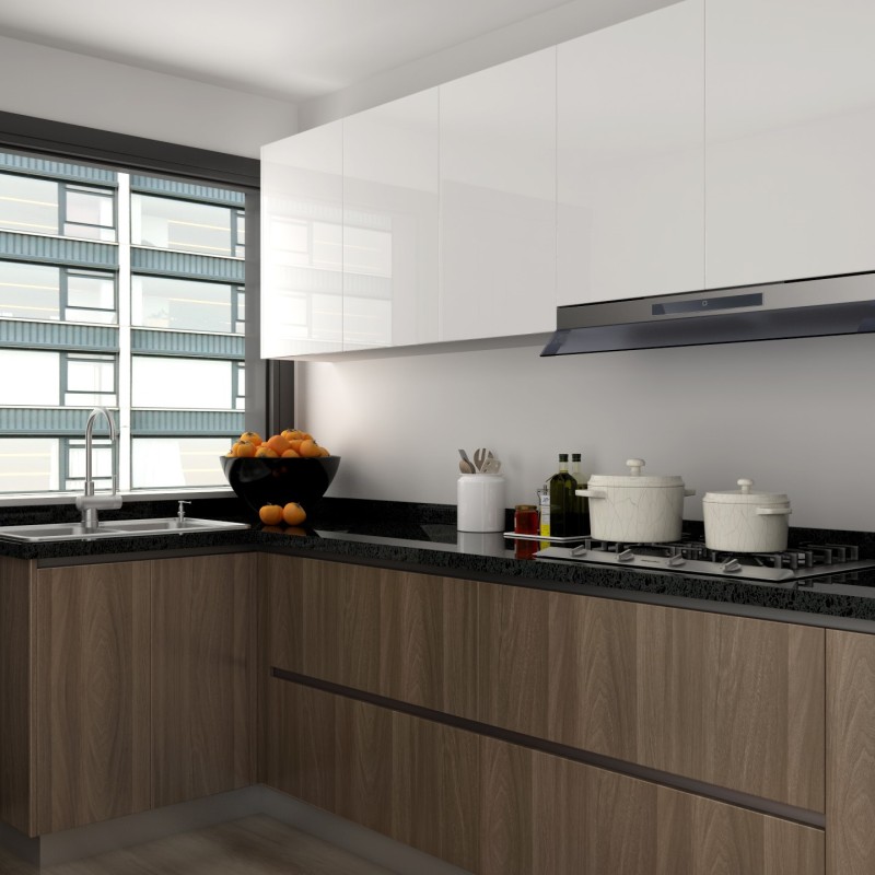Close-up of kitchen cabinet door and hardware