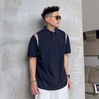 Quality Summer men's lapel polo shirt spell color short sleeve loose casual T-shirt American T-shirt Korean version of the tide for sale