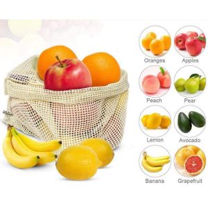 Quality BSCI RPET 25cm Organic Cotton Drawstring Bags Mesh Vegetable Bags for sale