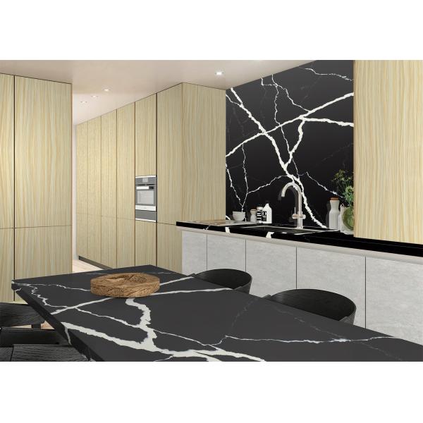 Quality Black Quartz Kitchen Countertops Engineered Stone Slabs Heat Resistance AB8012 for sale