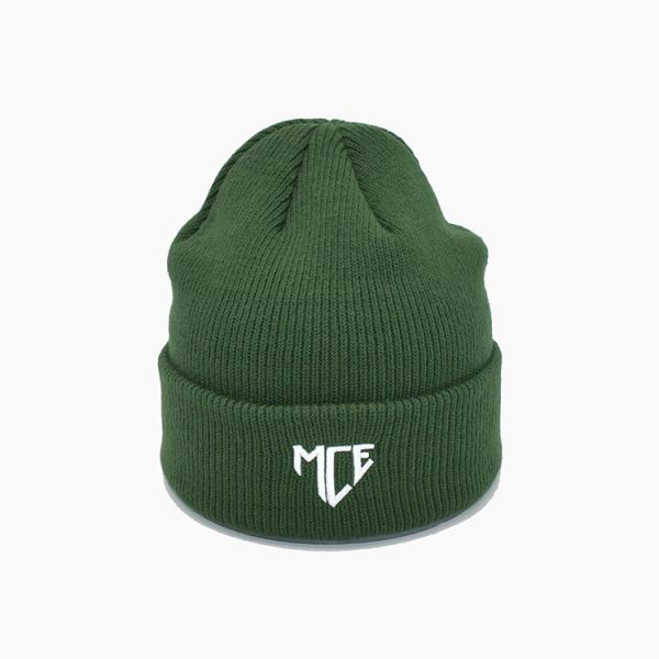 Quality OEM Unique Green Knit Beanie Hats With Embroidery Pattern for sale