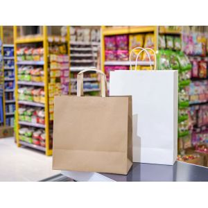 Quality Brown Kraft Paper Food Delivery Bags Recyclable Custom Printed Food Packaging for sale