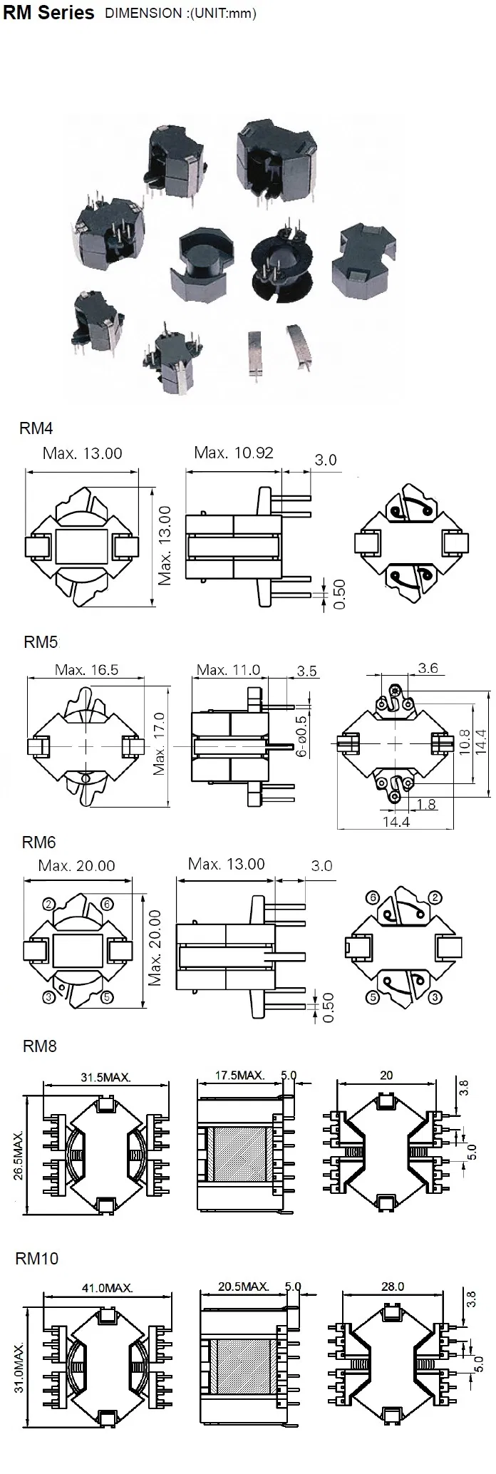 UL/Ce/RoHS RM Type High Frequency Power Transformer