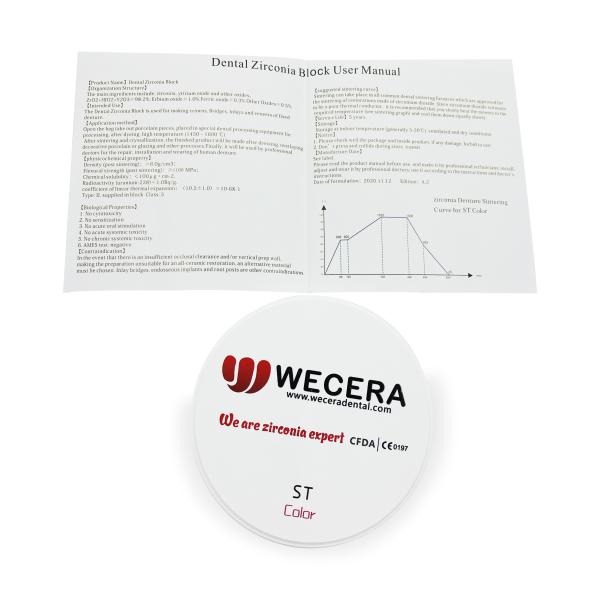 Quality ST Color Pre Shaded Dental Zirconia Block Wieland Disk B3 D98*10mm 1100Mpa for sale