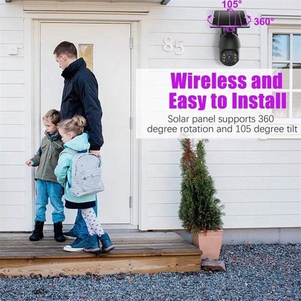 Quality PIR Radar Tuya Smart Camera PTZ 355 Solar Powered Wireless Outdoor Security for sale