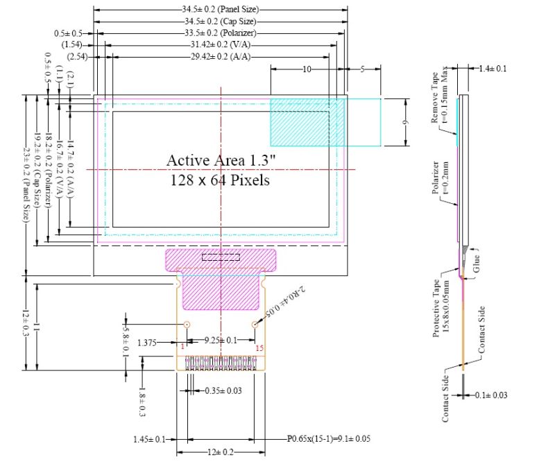 1.3 Inch Phones with OLED Screens with 128*64 Dots Unoled50653