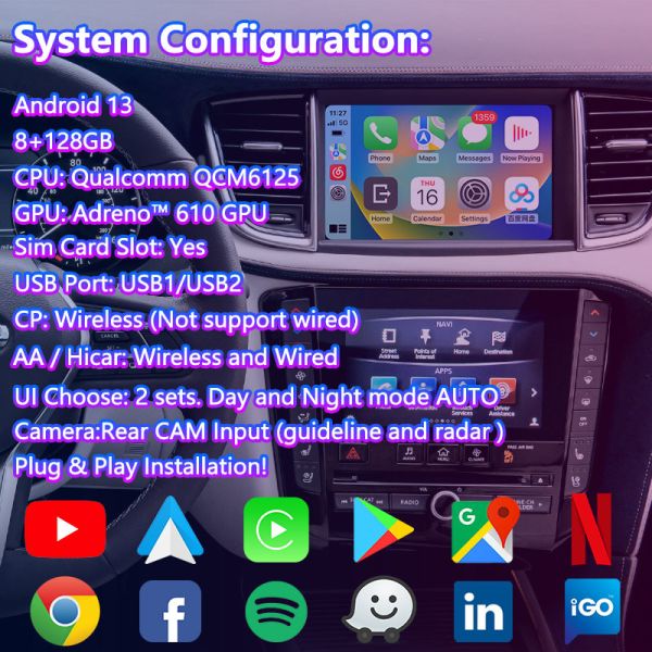 Quality Lsailt Android Carplay Multimedia Video Interface for 2018-2022 Infiniti QX50 for sale