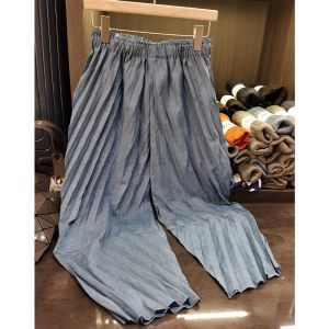 Quality 100% Polyester Pleated Loose Pleated Cropped Pants Loose and Versatile for sale