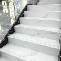 Quality Carrara White Ceramic Stairs Floor Step Tiles Acid Resistant for sale
