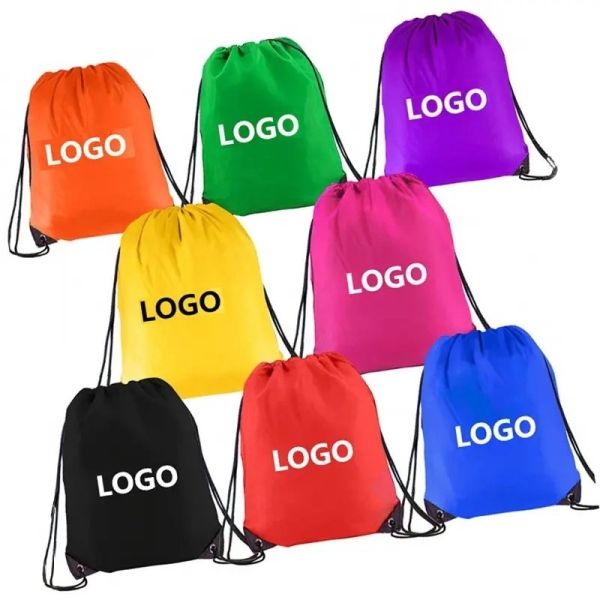 Quality String Closure Nylon Polyester Geometric Pattern Drawstring Backpack for Gym and Traveling for sale