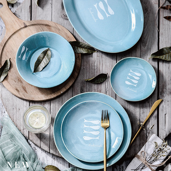 Quality 8 Inch 20cm Aqua Blue Ceramic Stoneware Dinnerware Sets for sale