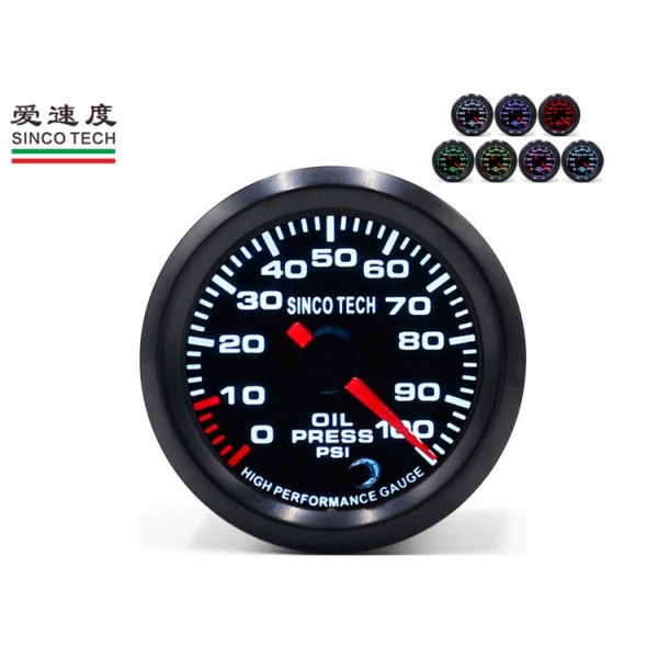 Quality SINCO TECH Electric Oil Pressure Gauge 52mm PSI Unit 7 Colors Display PM Motor for sale