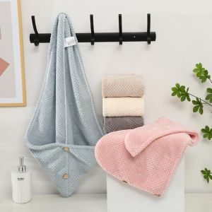 Quality Water Absorbent Turbie Twist Microfiber Towel Coral Fleece Waffle Weaving for sale