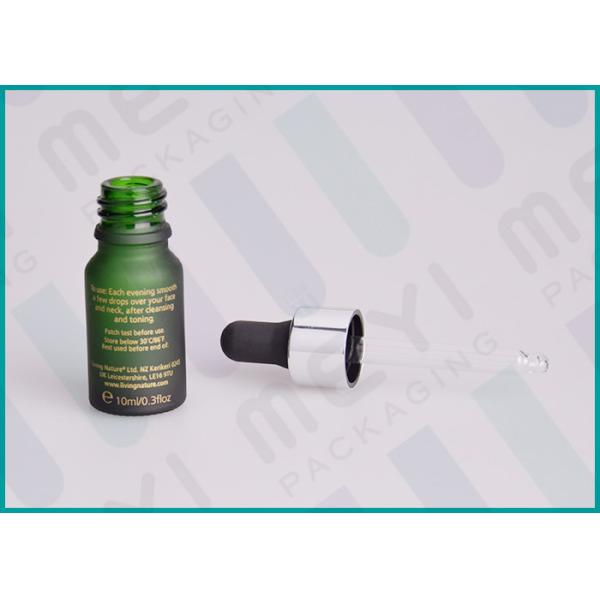 Quality Green Frosted 10ml Glass Dropper Bottles With Shiny Silver Aluminum Dropper for sale