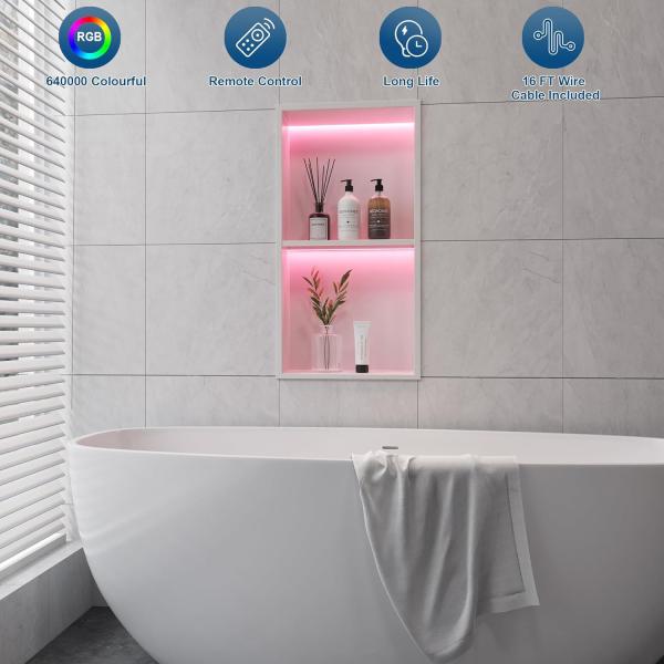 Quality 12x24 Inch 2 Tier White Shower Wall Insert Shelf Bathroom Shower Wall Inserts for sale