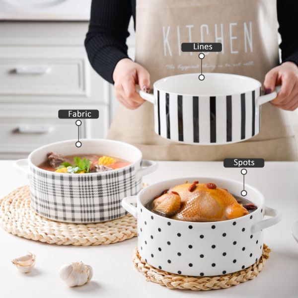 Quality Light Luxury Ceramic Soup Bowl Set Perfect for Business Gifts and Sustainable Cooking for sale