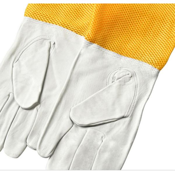Quality Sheepskin Beekeeping Gloves with Yellow Ventilated Gridding Proof for sale