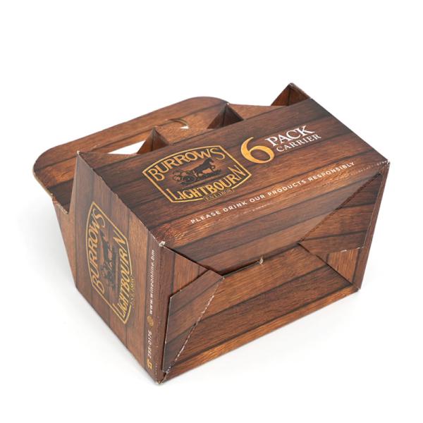 Quality Portable Corrugated Packaging 6 Bottle Beer Display Box With Handle Custom Size for sale