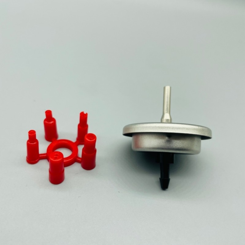 Refillable lighter valve adapter displaying mounting details and components