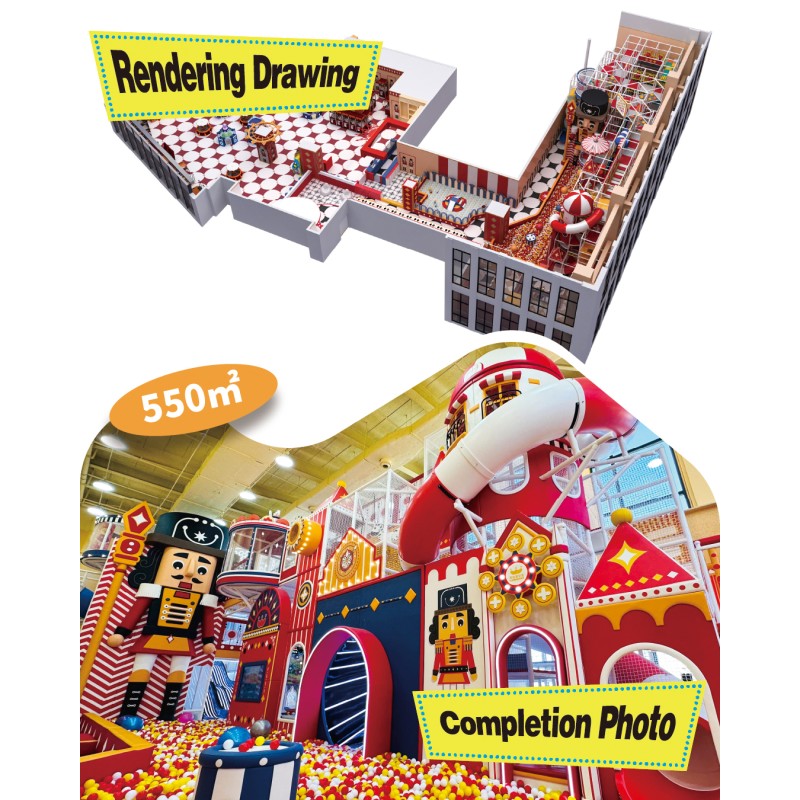 Nutcracker and candy-themed play center with sweet-inspired designs and colors