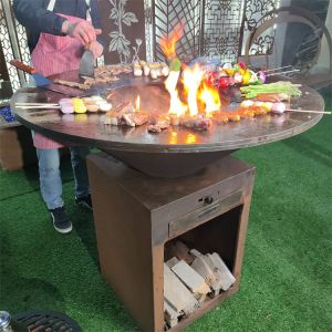 Quality Rusty Corten Steel Grill 3.4ft Wood Burning Barbecue Pits for sale