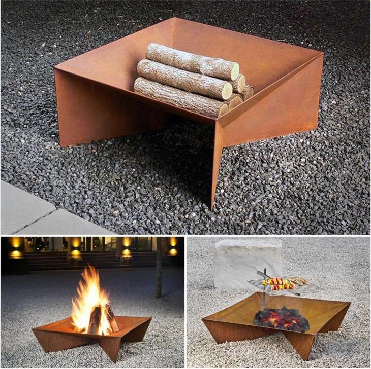 Modern Wood Burning Bonfire Outdoor Corten Steel Fire Pit Brazier Bowl ...