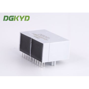 Quality 1x2 ganged dual port ethernet RJ45 PCB connector magnetic jack for Communication for sale