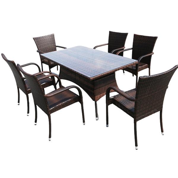 Quality Grey 6 Seater Outdoor Dining Set Table Rectangular Desk Villa Courtyard Rattan for sale