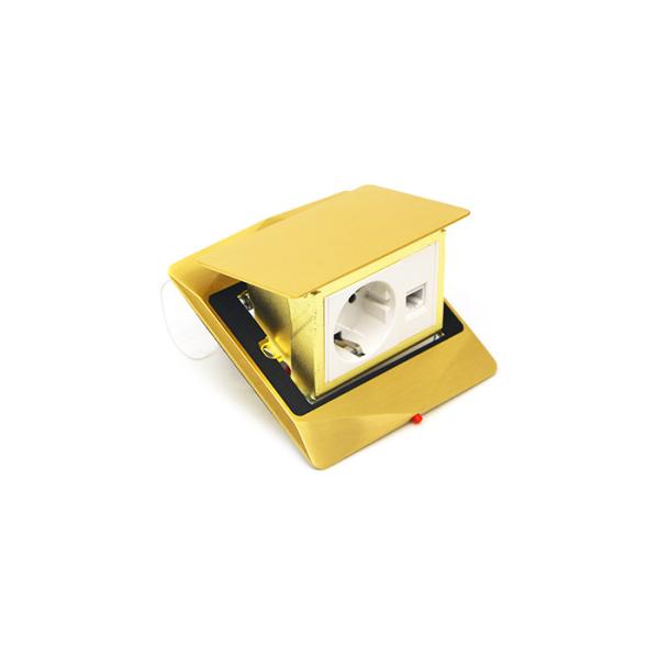 Quality Splash Proof Floor Mounted Power Outlet Golden Color With Internet Data CAT5 for sale