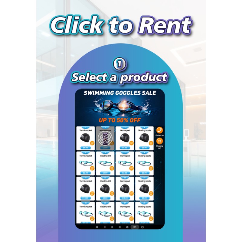 Click the screen on locker vending machine to rent or buy