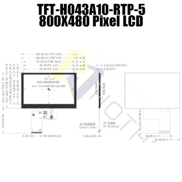 Quality 4.3 Inch TFT LCD Display Module | Resistive Touchscreen With ST7262 Controller for sale