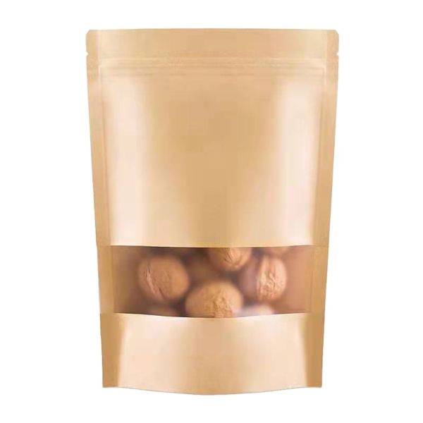 Quality PE Plastic Ziplock Bags Custom Doypack Brown White Kraft Craft Paper Stand Up Pouches Window Food Powder Tea Coffee Packaging for sale