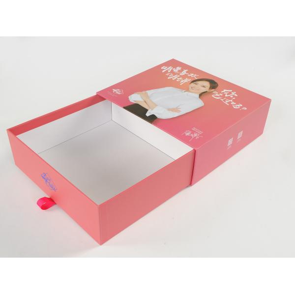 Quality Pink Paper Drawer Boxes With Silk Belt Whole Printed Single Layer for sale