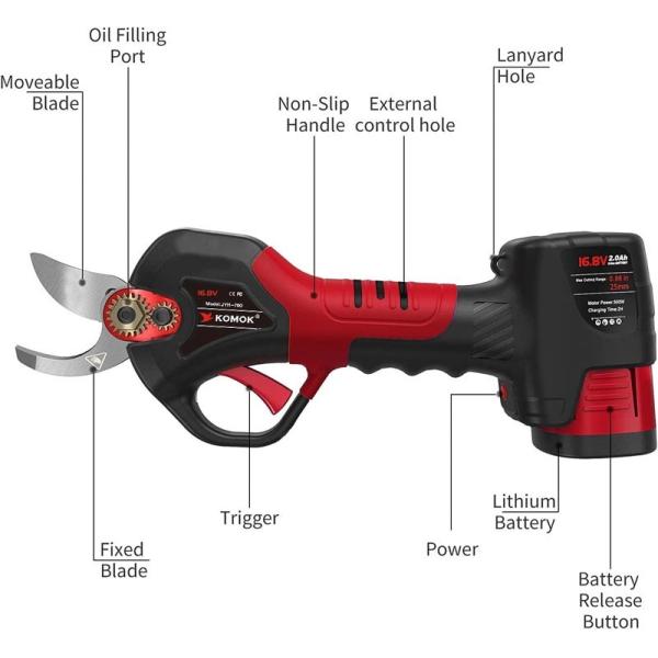 Quality 25mm Komok Electric Pruning Shears With 2 Pack Rechargeable Lithium Battery for sale