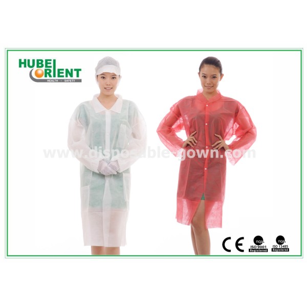 Quality With Shirt Collar Knitted Cuff Disposable Lab Coats Made By Breathable Non Woven For Prevent dust for sale