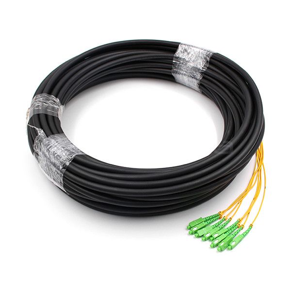 Quality SC APC 8 Cores Fiber Optic Pigtail Patch Cord Single Mode OS2 PE Black Jacket for sale